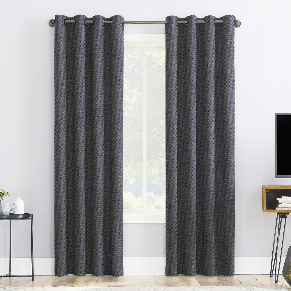 Self Textured Grey Polyester Blackout Curtain (2 Panels)